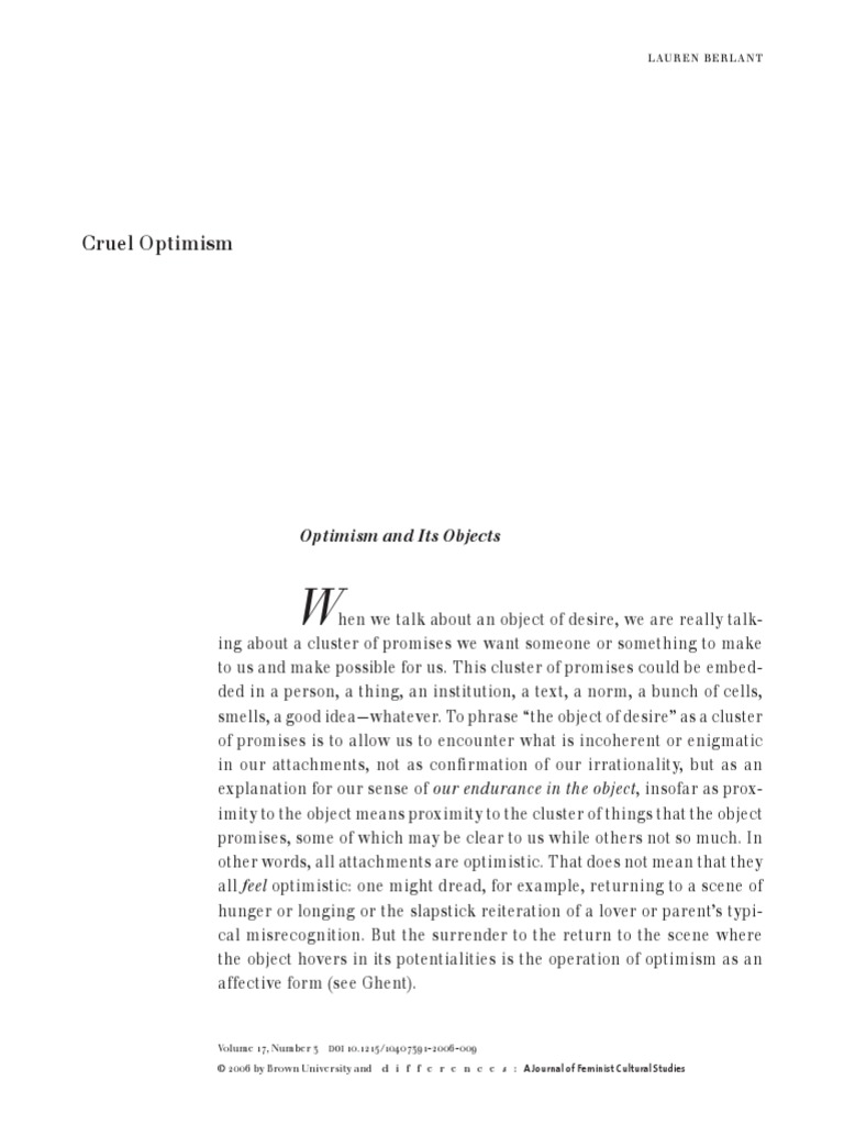 Lauren Berlant - Cruel Optimism | PDF | Social Science | Science ...