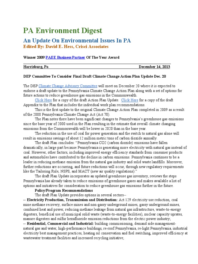 Pa Environment Digest Special Climate Meeting Dec. .20 | PDF | Natural ...