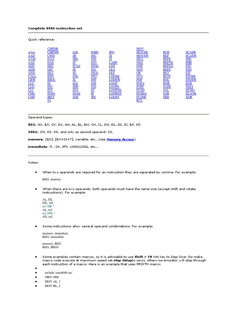 Complete 8086 Instruction Set | PDF | Instruction Set | Binary Coded Decimal