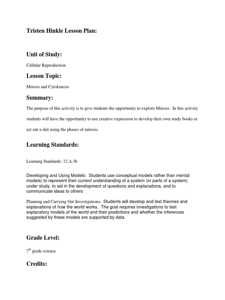 Differentiation Lesson Plan | PDF | Mitosis | Cell (Biology)