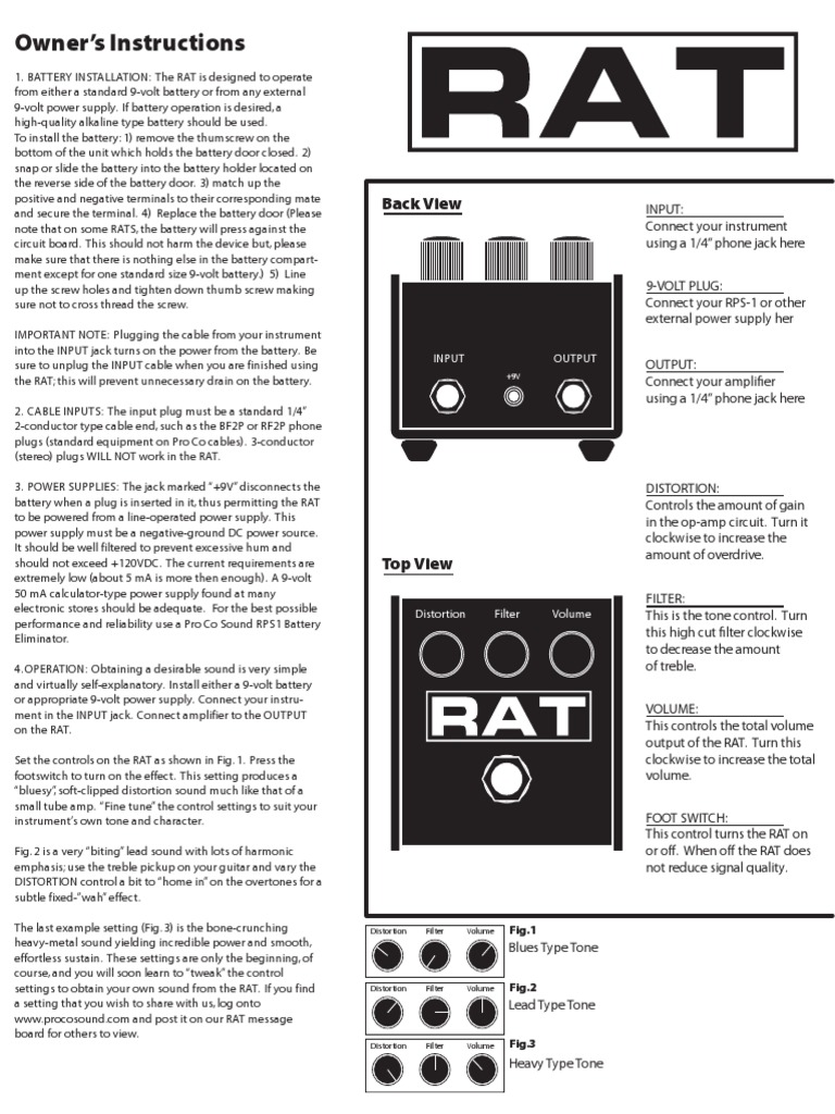 RAT 2 Owner's Instructions | PDF | Battery (Electricity) | Power Supply