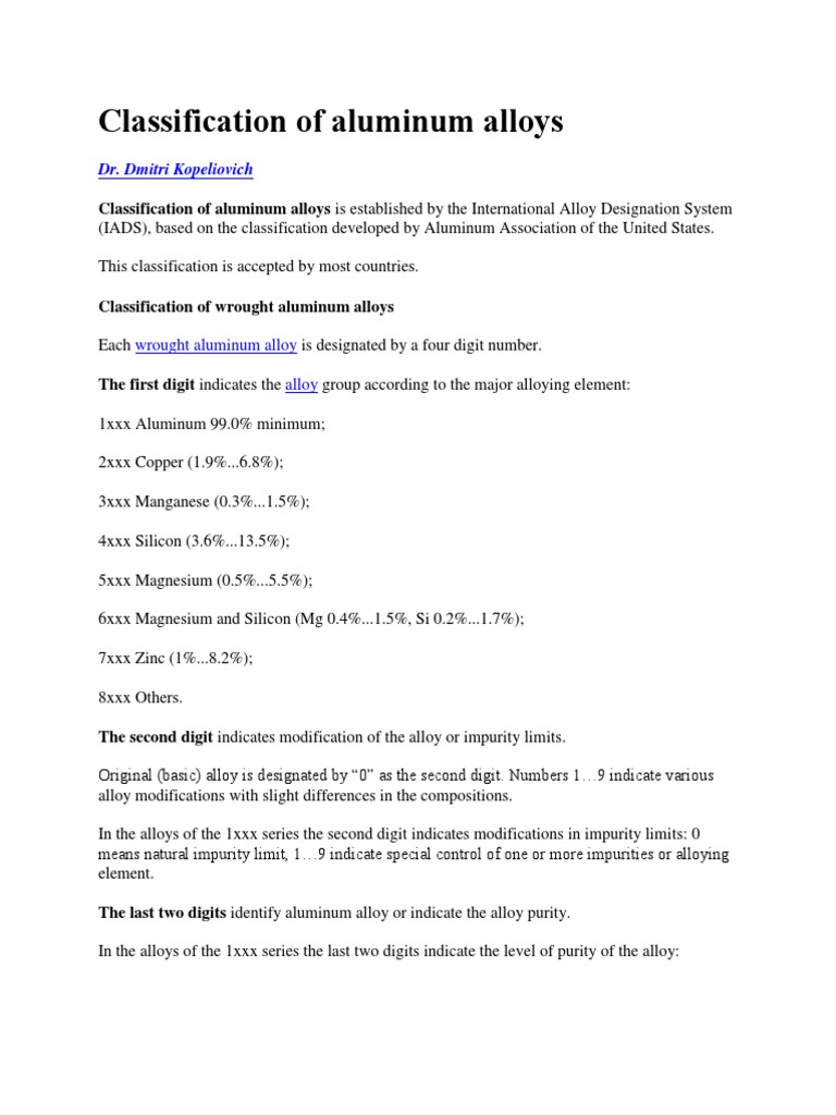Classification of Aluminum Alloys | PDF | Heat Treating | Aluminium