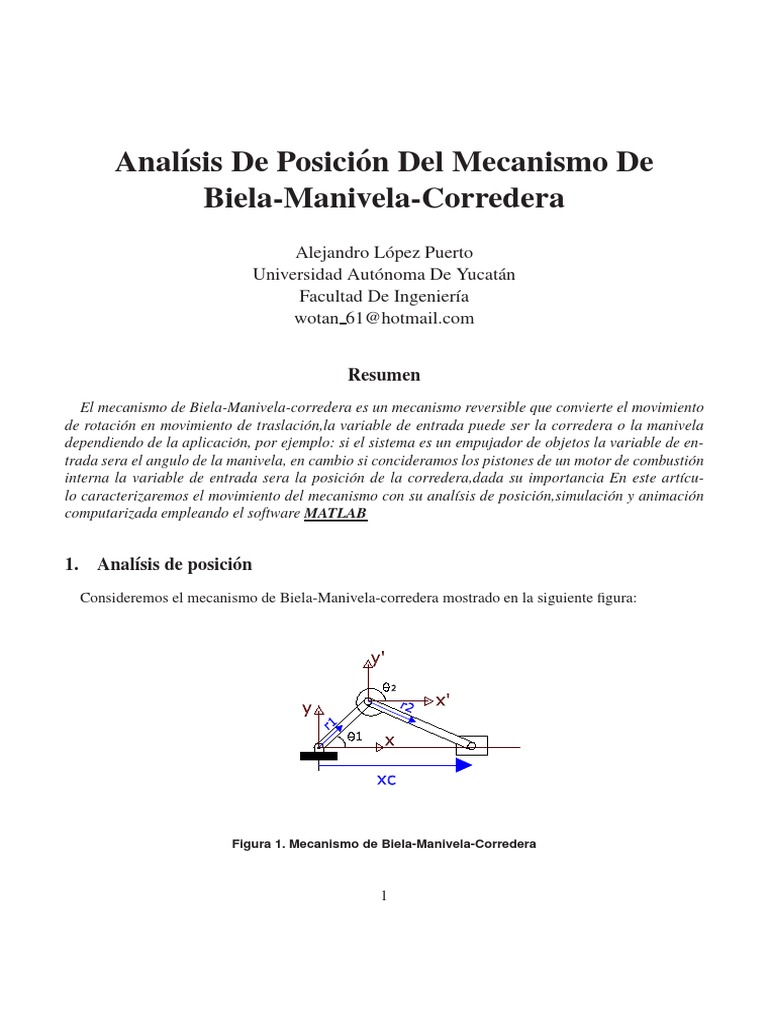 Análisis de Posición Del Mecanismo de Biela-Manivela-Corredera | PDF | Vector Euclidiano ...