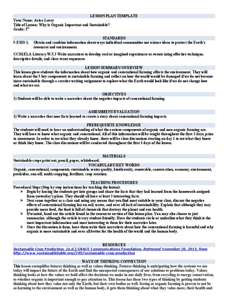 Lesson Plan | PDF | Organic Farming | Sustainability
