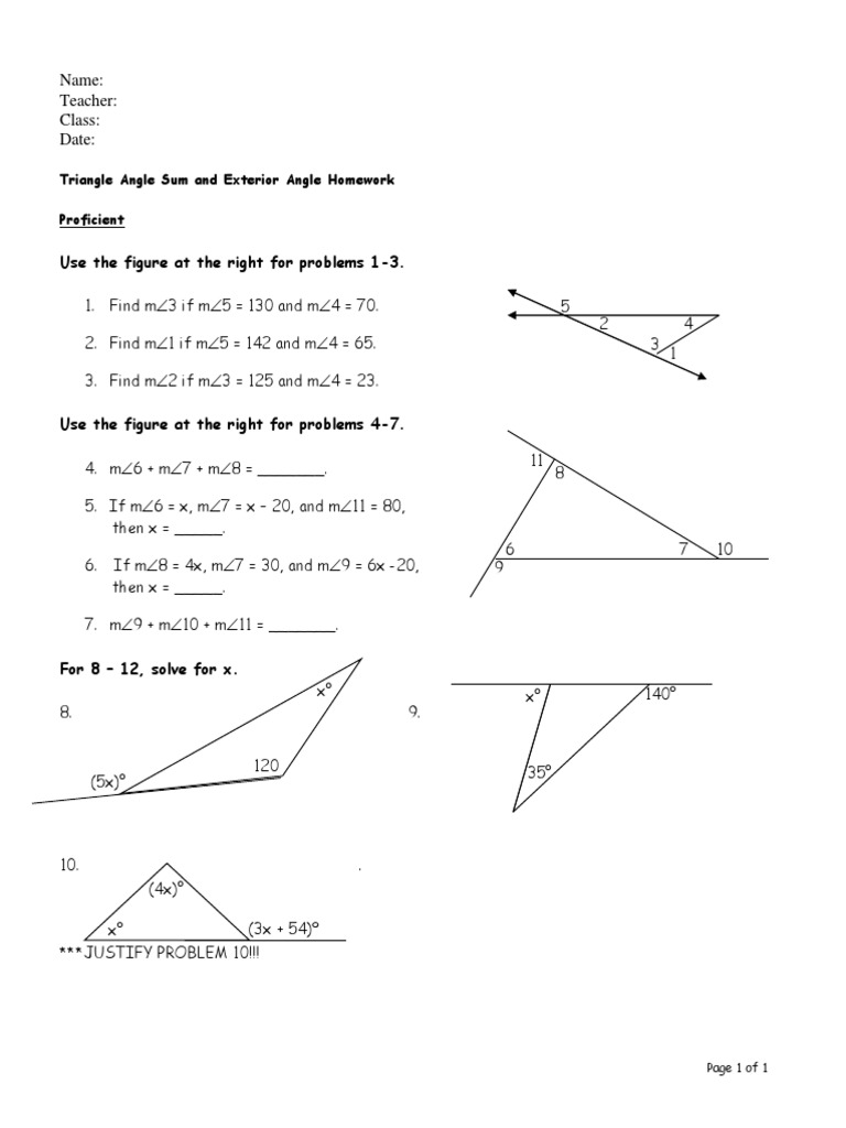 Triangle Angle Sum Homework Guide | PDF