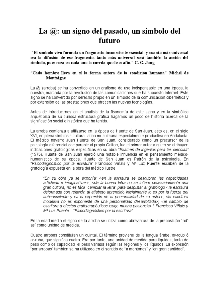 La Arroba Signo Del Pasado y Simbolo Del Futuro | PDF | Sicología | Los ...