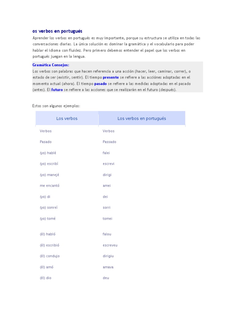 Os Verbos en Portugués | PDF | Lengua portuguesa | Verbo