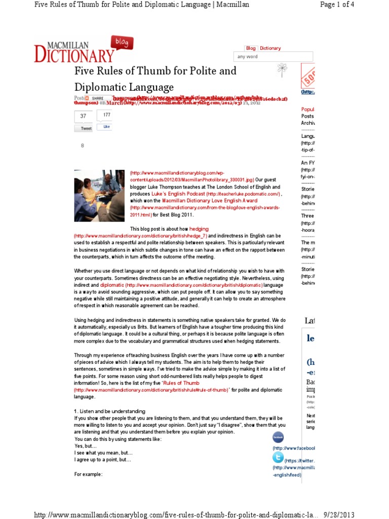 Five Rules of Thumb For Polite and Diplomatic Language - Macmillan ...