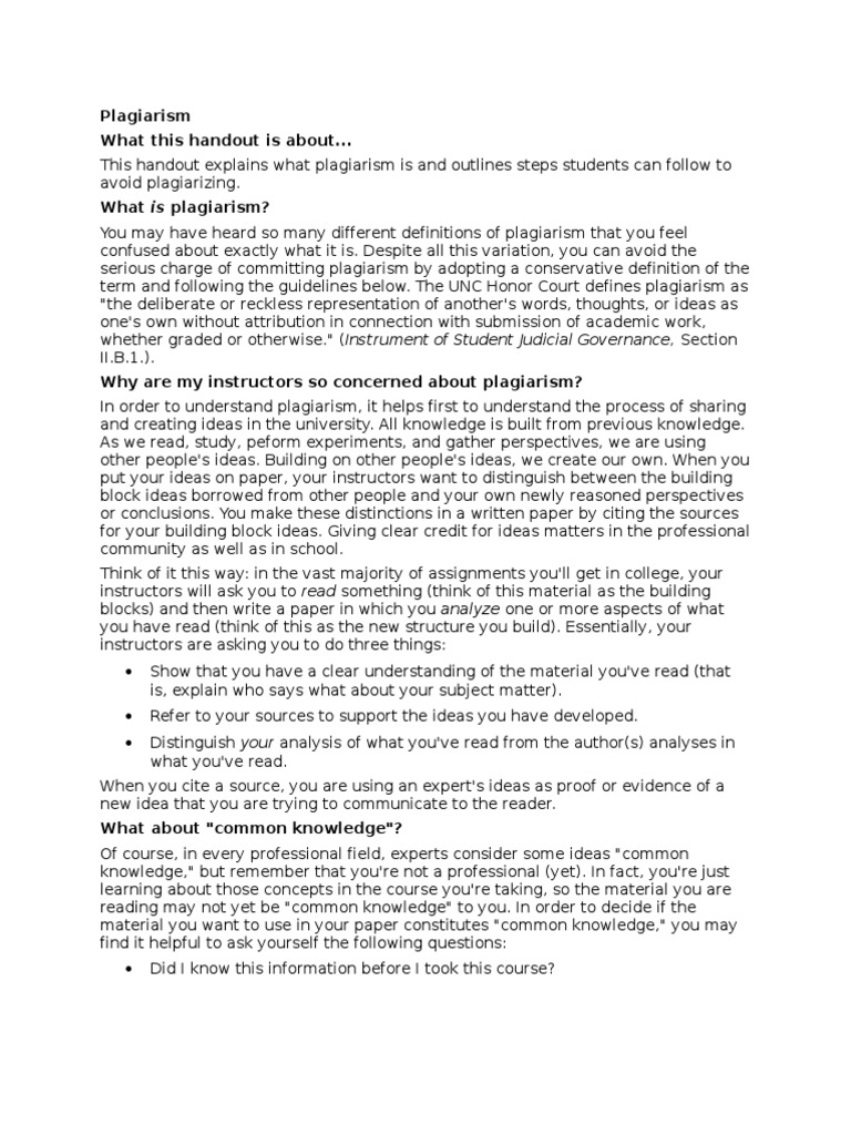 Plagiarism What This Handout Is About.. | PDF | Citation | Plagiarism