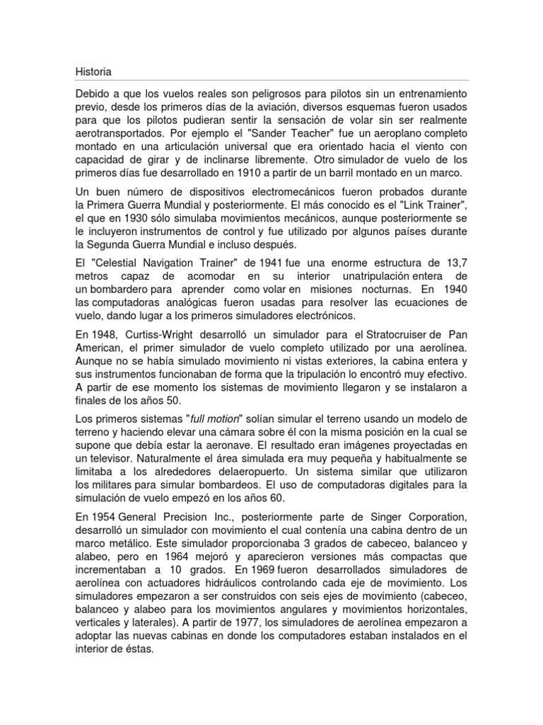 Historia de Los Simuladores de Vuelo | PDF | Aviación | Aeronáutica Historia de Los Simuladores de Vuelo | PDF | Aviación | Aeronáutica