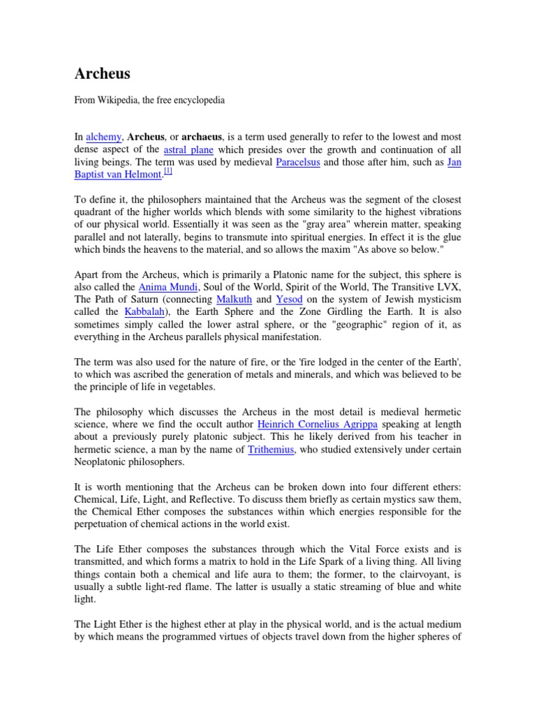 Archeus PDF | PDF | Religious Belief And Doctrine | Esotericism