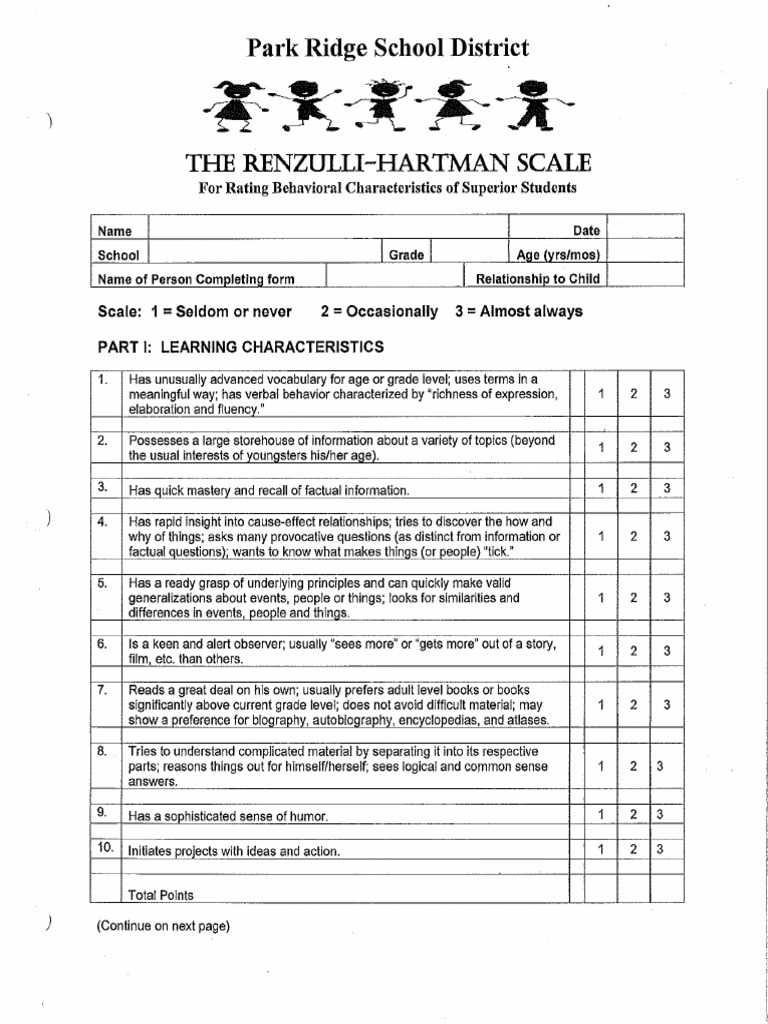 Renzulli Hartman Parent Rating Scale PDF