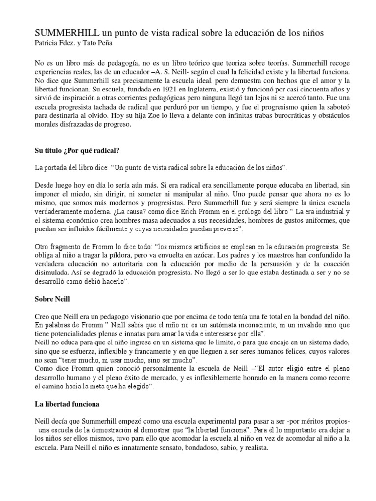 Summerhill: Educación en Libertad | PDF | Amor | Libertad