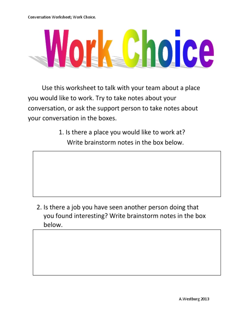 Work Choice Conversation Worksheet | PDF | Career & Growth | Self ...