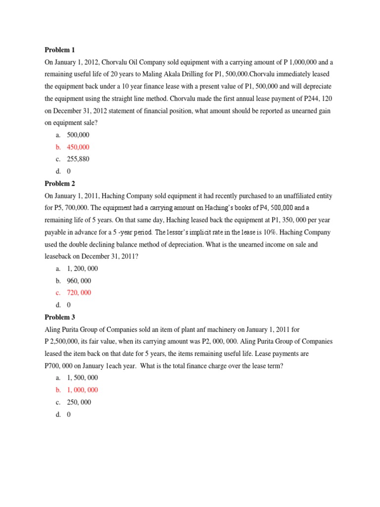 Sale and Leaseback Problem Solving MC | PDF | Lease | Renting