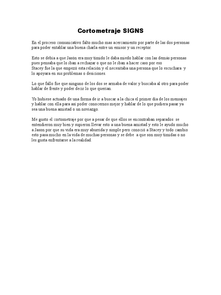 Cortometraje SIGNS | PDF