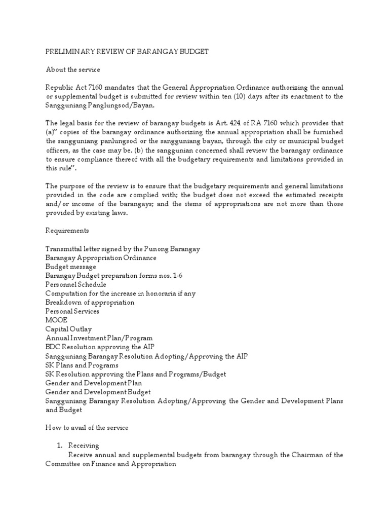 Barangay Budget Review Process Guide | PDF | Budget | Social Institutions