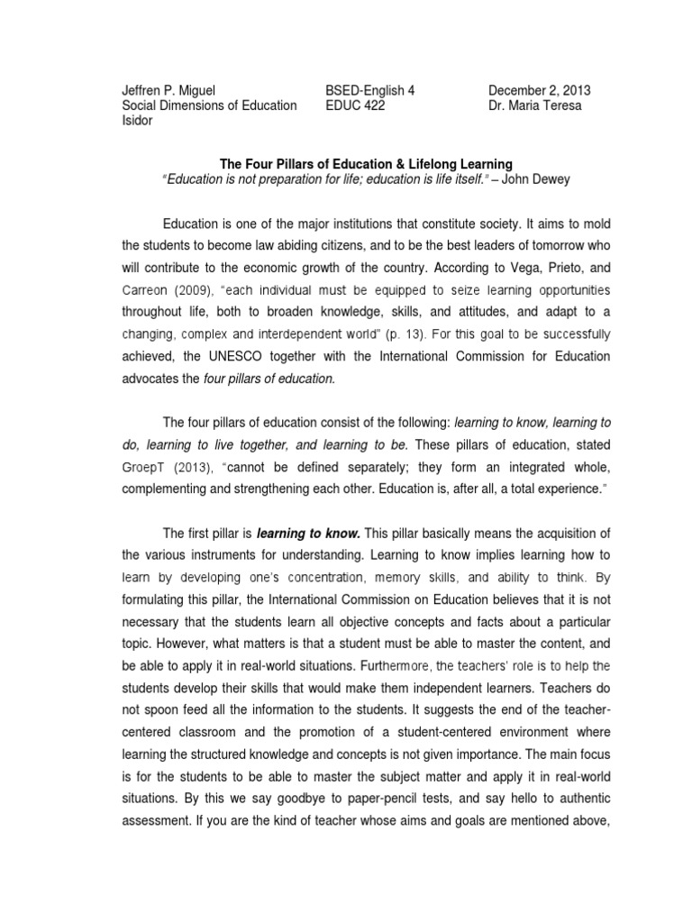 Four Pillars of Education | PDF | Learning | Knowledge