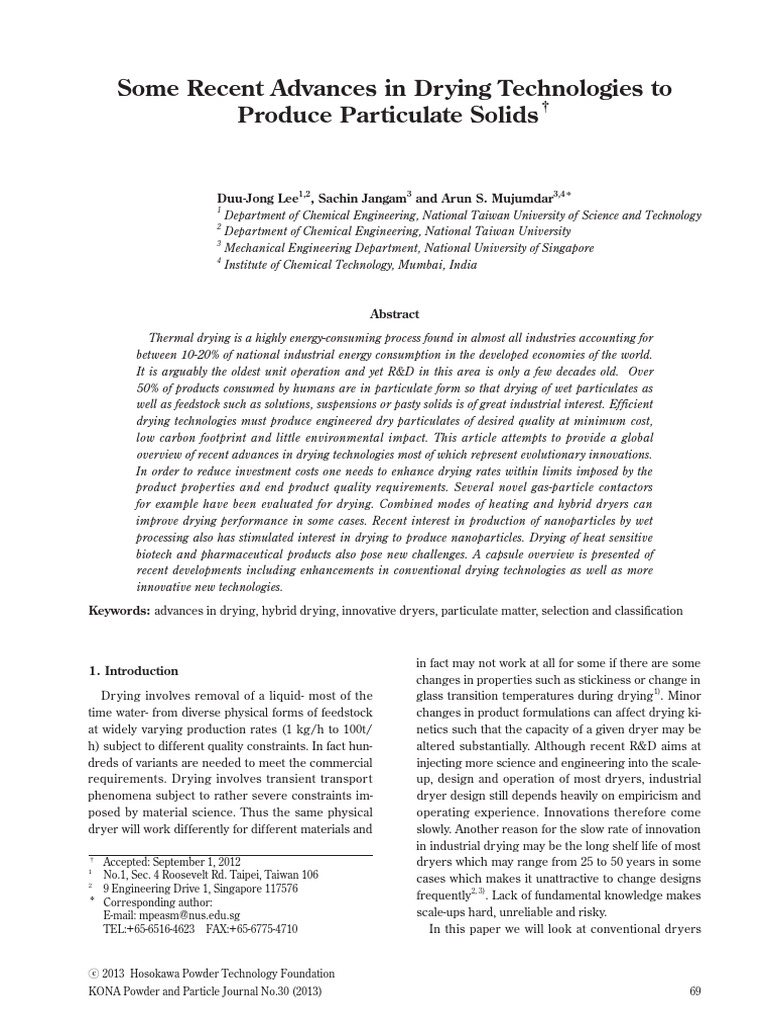 Some Recent Advances in Drying Technologies To Produce Particulate ...
