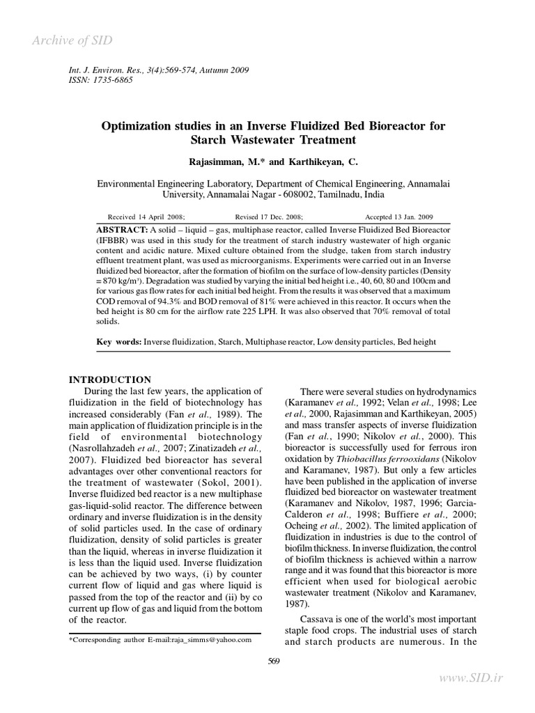 Archive of SID: Optimization Studies in An Inverse Fluidized Bed ...