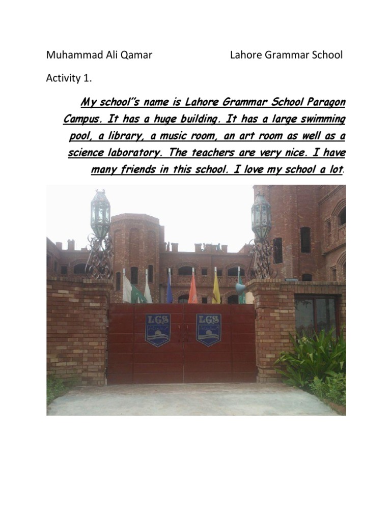 Muhammad Ali Qamar Lahore Grammar School Activity 1 | PDF
