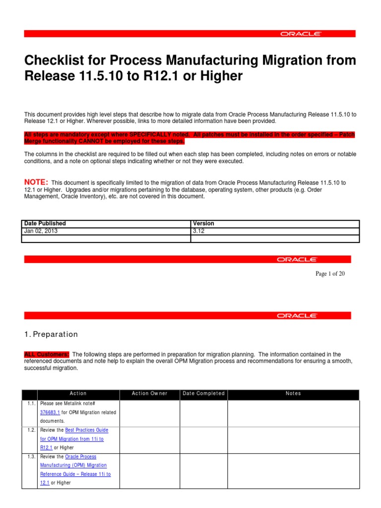 OPM Migration Checklist | Download Free PDF | Oracle Database | Inventory