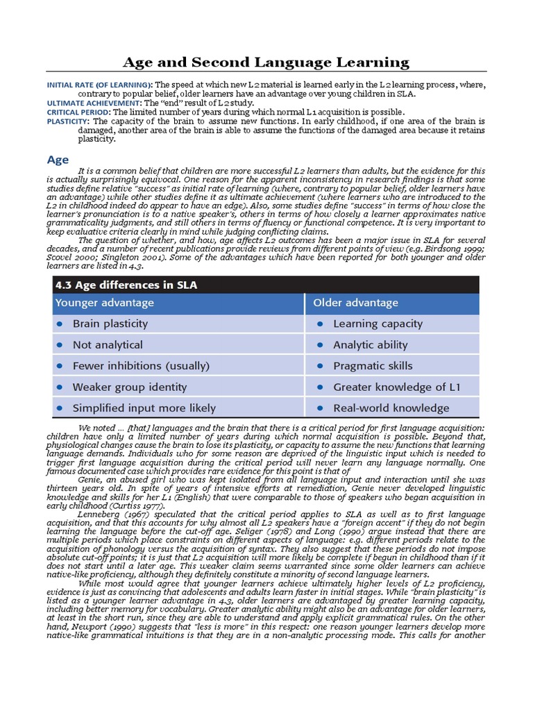 Age and Second Language Learning | PDF | Second Language | Second ...