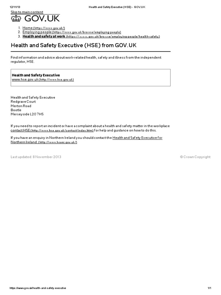 Health and Safety Executive (HSE) - GOV | PDF