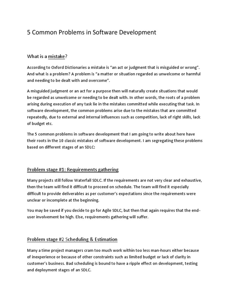 Software Development Problems | PDF | Software Bug | Software Development