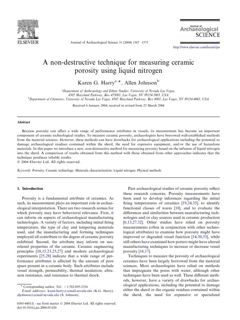 A Non-Destructive Technique For Measuring Ceramic Porosity Using Liquid ...