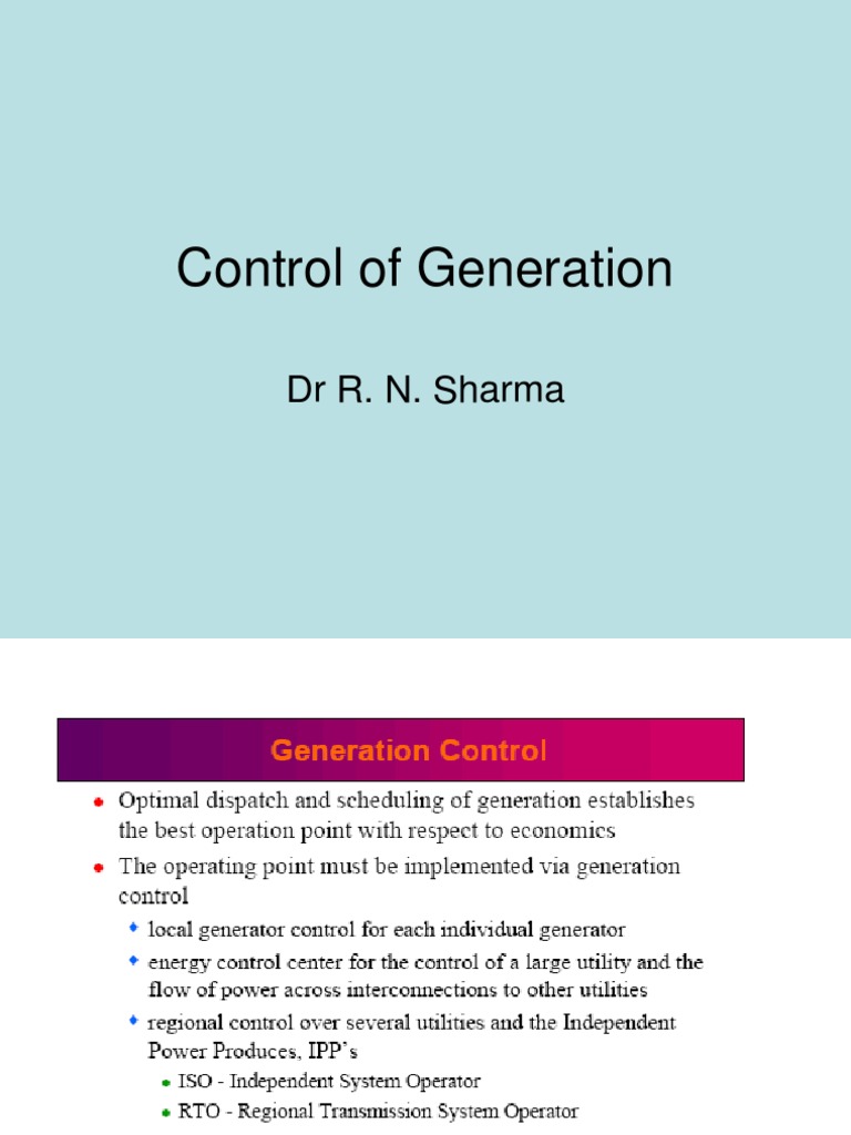 Control of Generation: DR R. N. Sharma | PDF