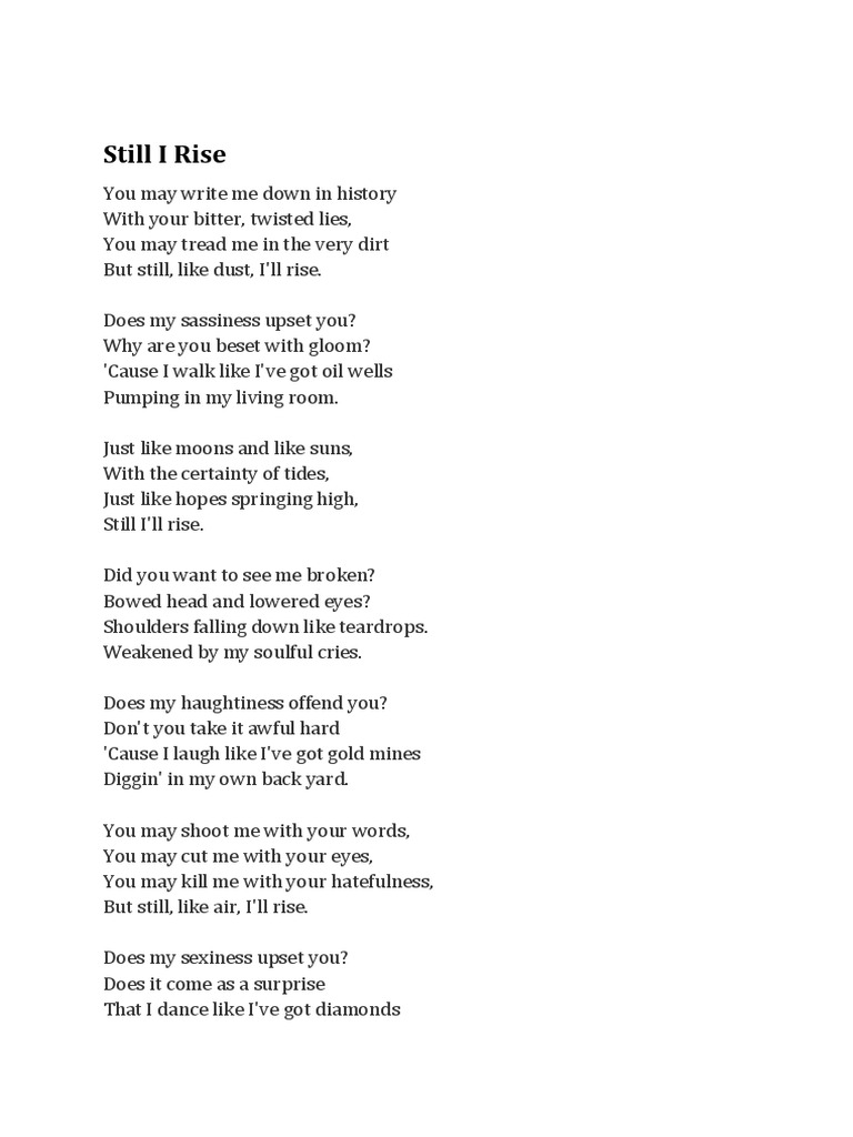 Maya Angelou's "Still I Rise" Poem | PDF