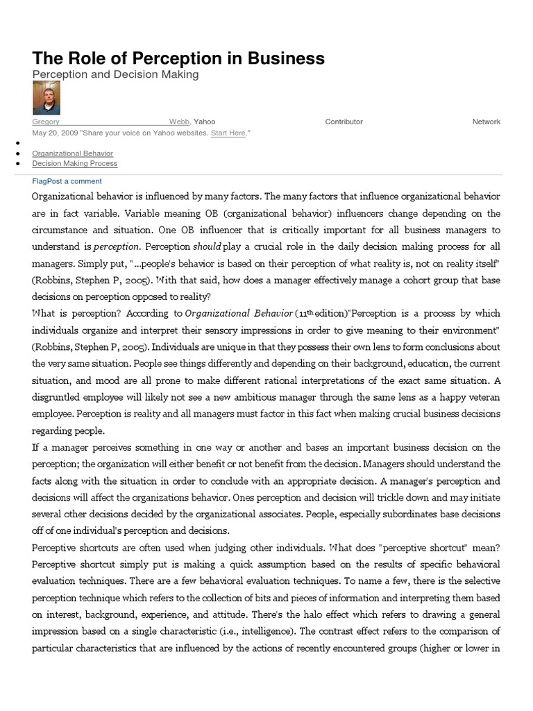The Role of Perception in Business | PDF | Bias | Decision Making