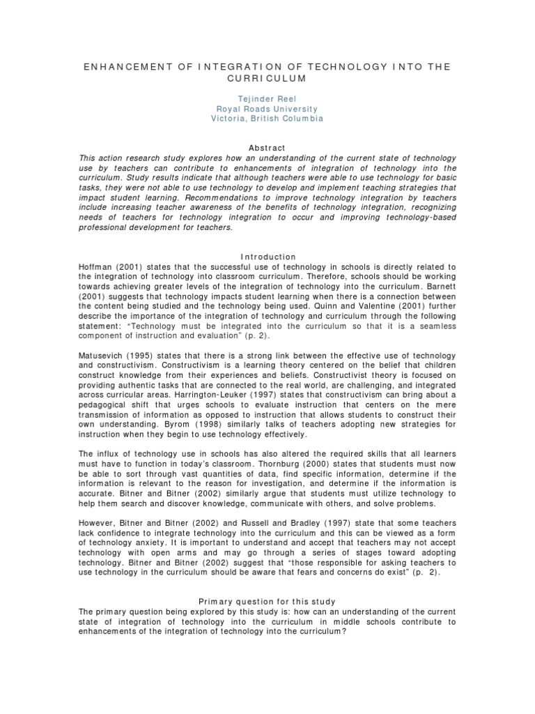 Action Research - Integrating Technology Into Classroom | PDF ...