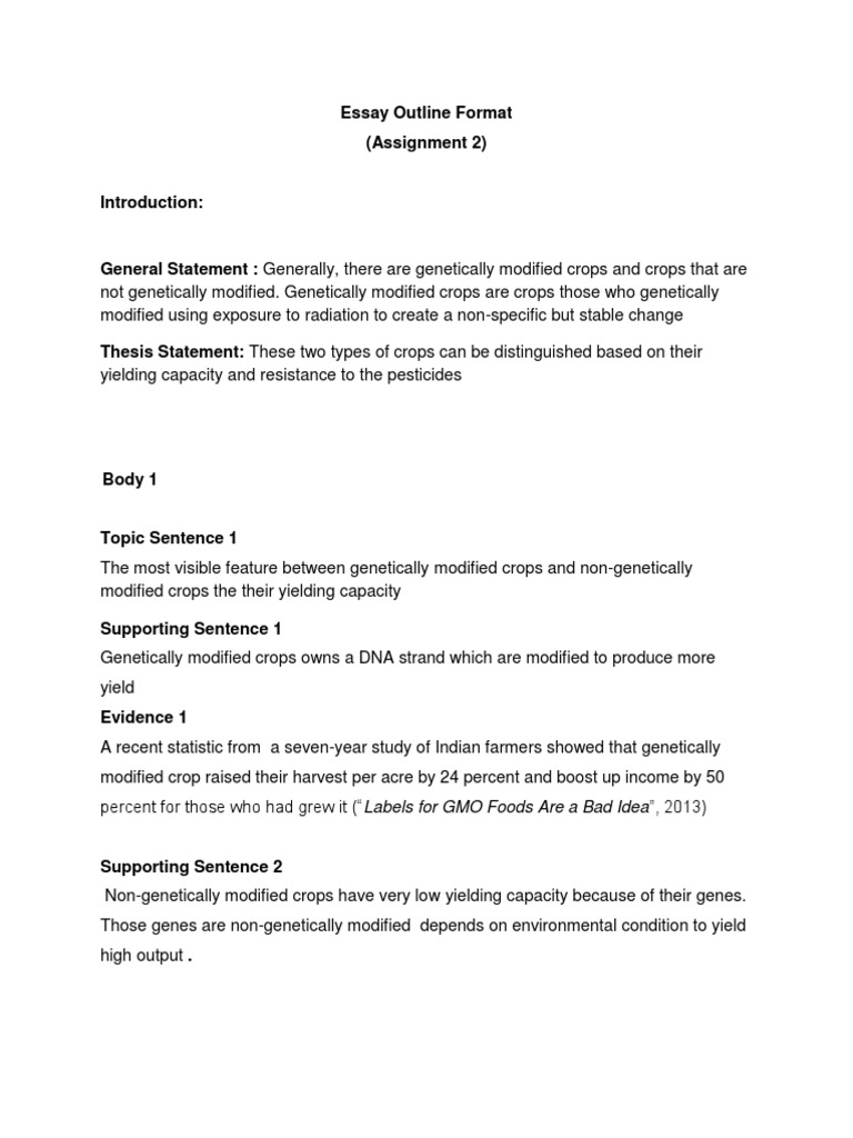 Essay Outline Format | PDF | Genetically Modified Crops | Genetic ...