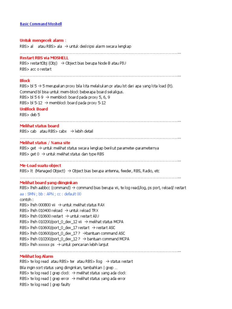 Basic MOSHELL Command | PDF | Teknologi Digital | Telekomunikasi