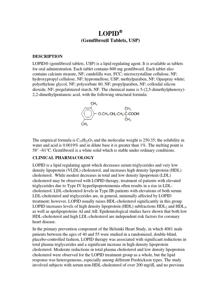 Lopid: (Gemfibrozil Tablets, USP) | PDF | High Density Lipoprotein ...