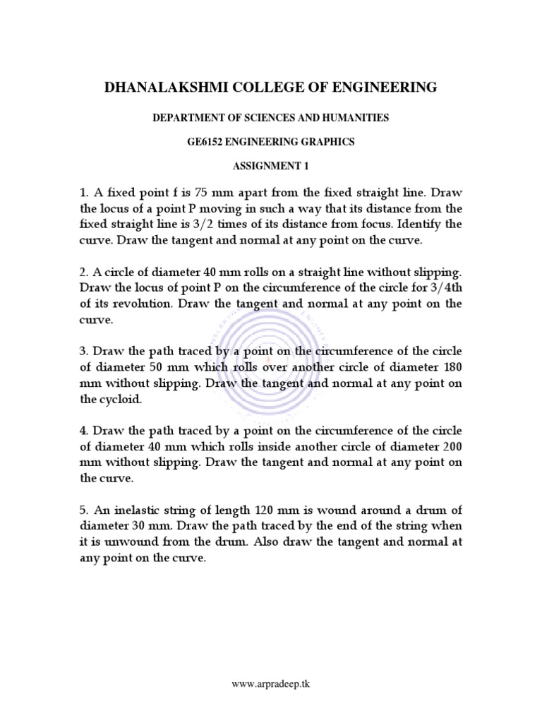Engineering Graphics Assignments | PDF | Science & Mathematics
