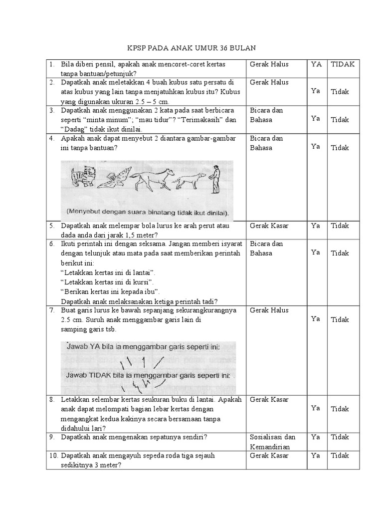 KPSP Pada Anak Umur 36 Bulan | PDF | Seni & Disiplin Bahasa