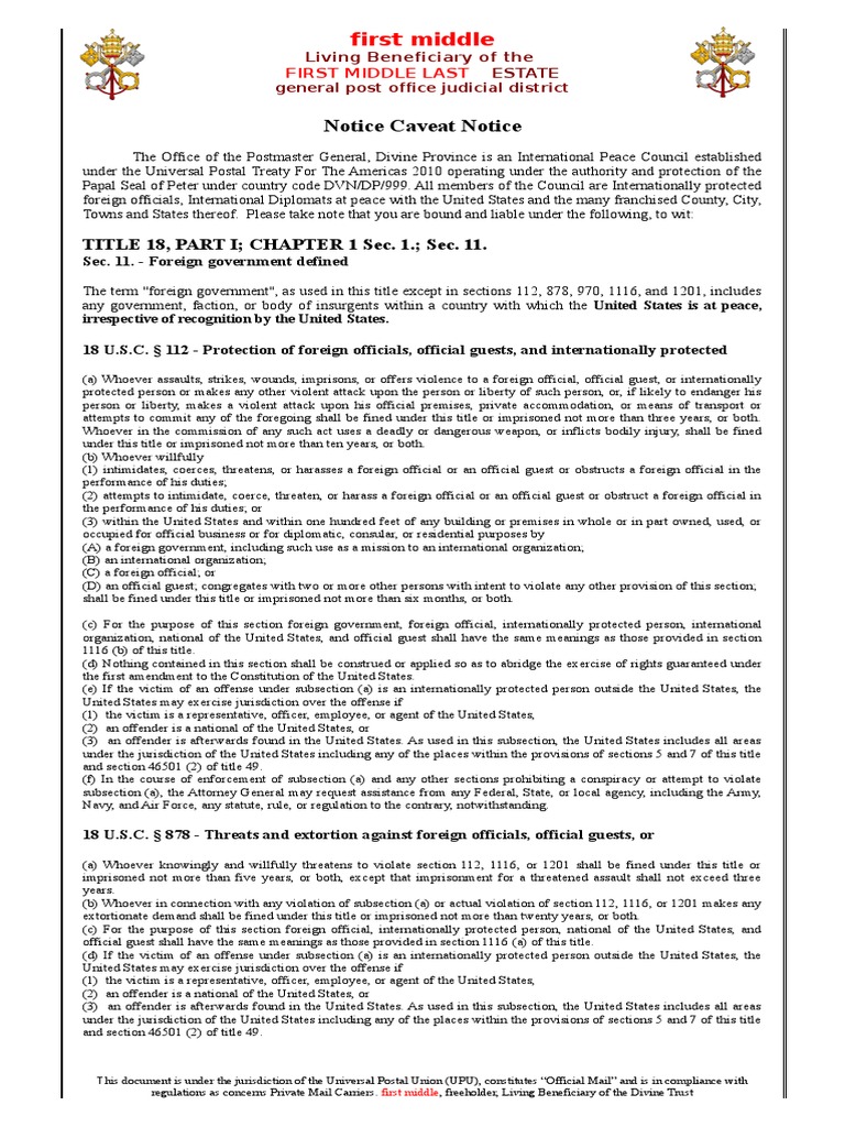 Notice Caveat Notice: First Middle | PDF | Government Information | Justice