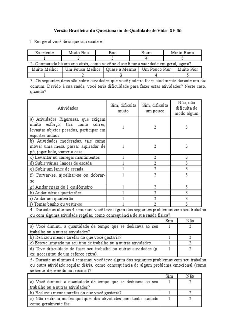 SF 36 Versão Brasileira | PDF | Tempo | Dor