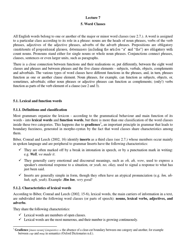 Lectures 7, 8 - Word Classes + Exercises | PDF | Grammatical Gender ...