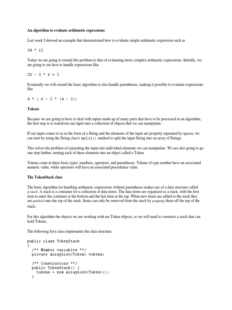 An Algorithm To Evaluate Arithmetic Expressions Pdf Algorithms String Computer Science 0241