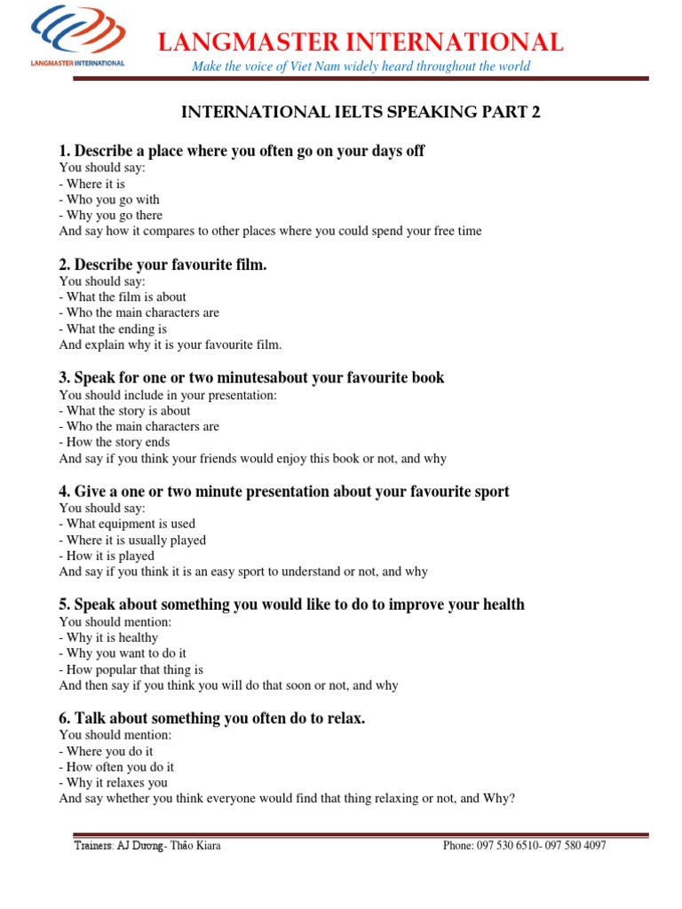 IELTS Questions For Speaking - Part 2 | PDF