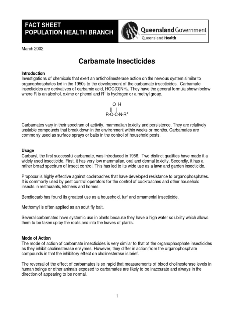 Carbamate Insecticides: Fact Sheet Population Health Branch | PDF ...