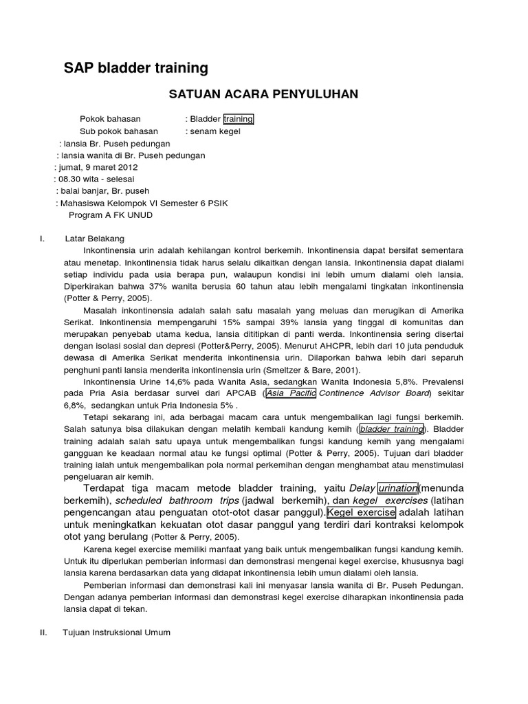 SAP Bladder Training | PDF | Sains & Matematika