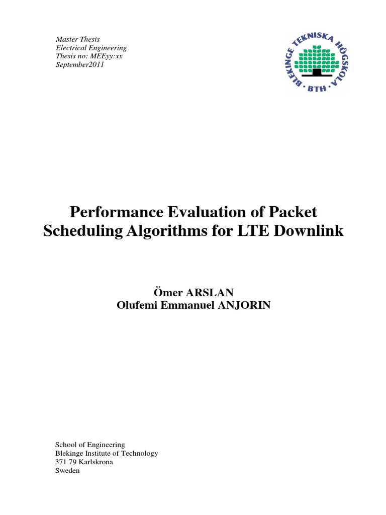 Performance Evaluation of Packet Scheduling Algorithms For LTE Downlink | PDF | High Speed ...