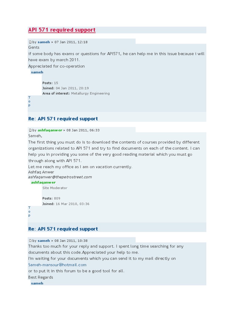 API 571 Required Support | PDF | Internet Forum | Computing