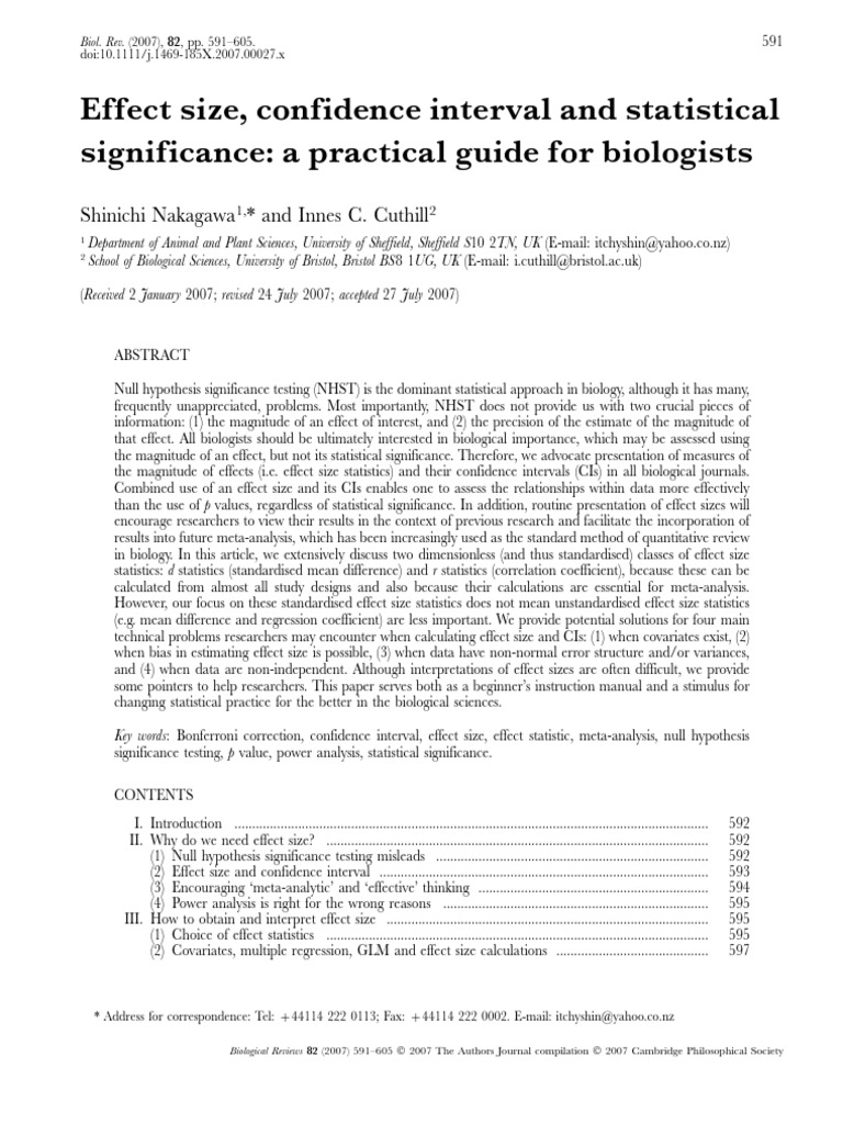 Effect Size Confidence Interval and Statistical Significance Guide For ...