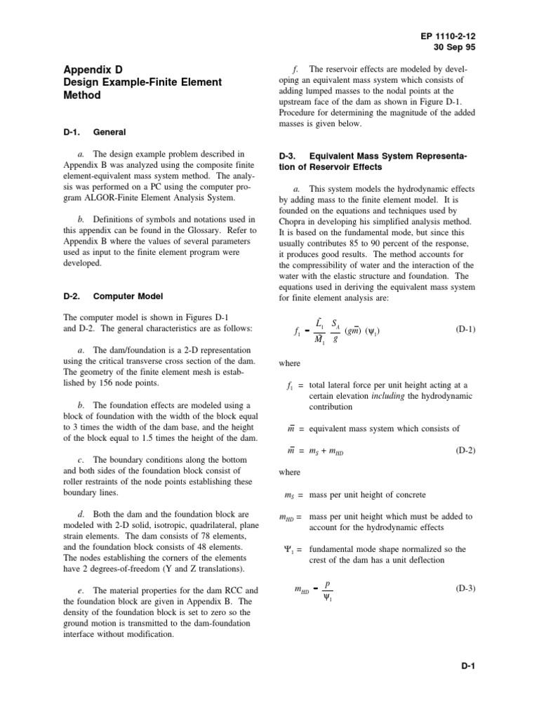 Appendix D Design Example-Finite Element Method: EP 1110-2-12 30 Sep 95 ...